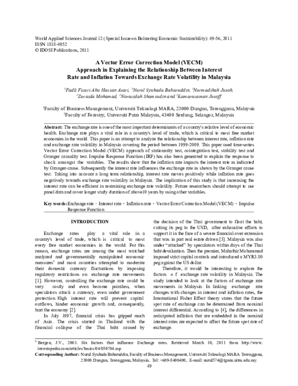 Pdf A Vector Error Correction Model Vecm Approach In Explaining The Relationship Between