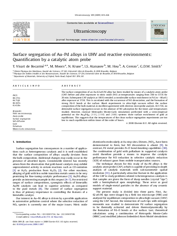 (PDF) Surface segregation of Au-Pd alloys in UHV and reactive ...