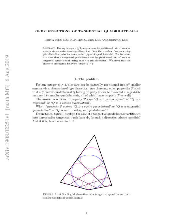 (PDF) Grid dissections of tangential quadrilaterals | Dan Ismailescu ...