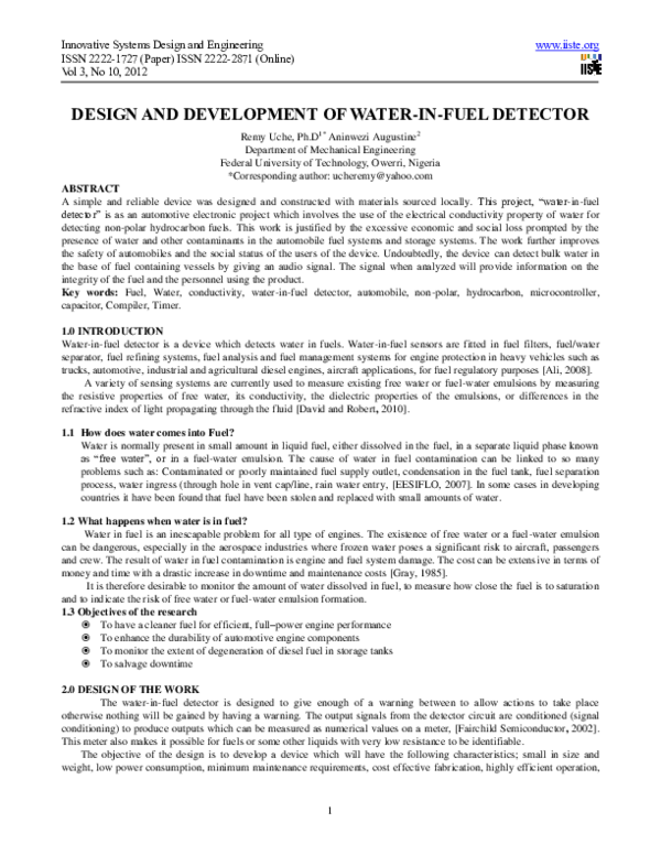 (PDF) Design and Development of Water-In-Fuel Detector