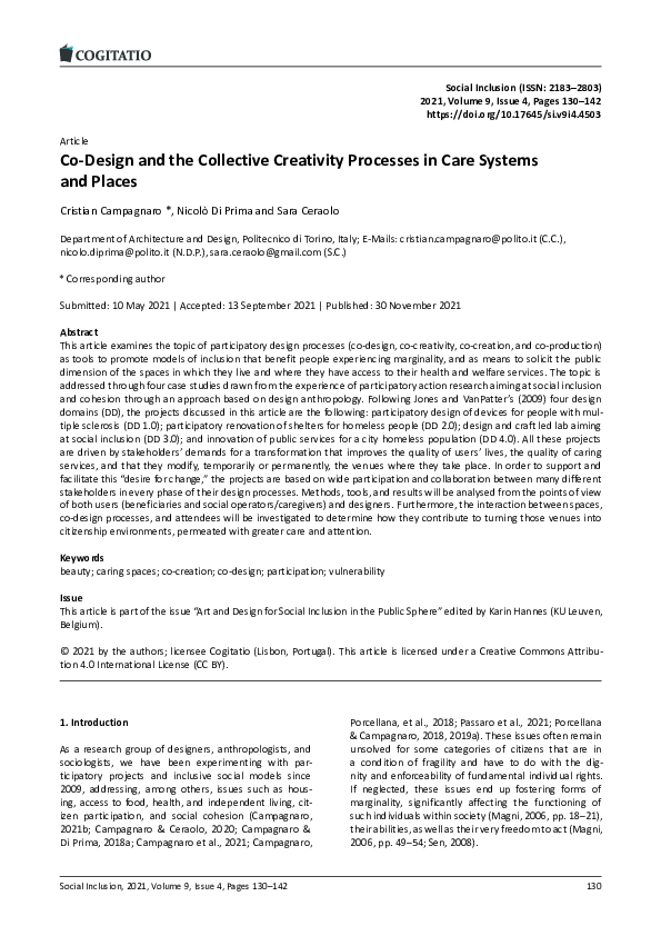 (PDF) Co‐Design and the Collective Creativity Processes in Care Systems ...
