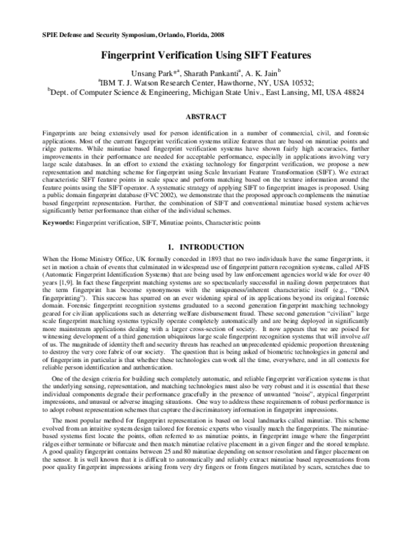(PDF) Fingerprint verification using SIFT features