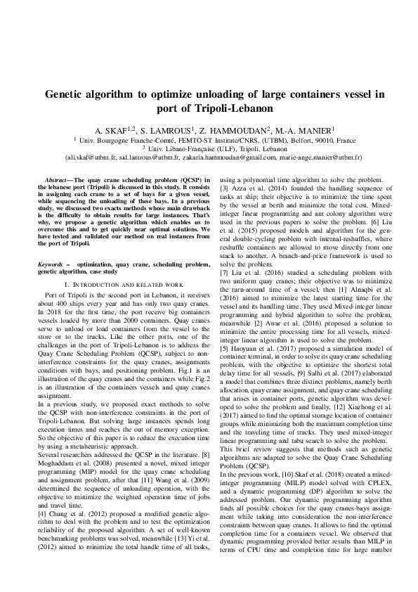 (PDF) Genetic algorithm to optimize unloading of large containers vessel in port of Tripoli-Lebanon