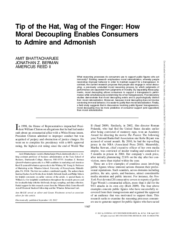 (PDF) Tip of the Hat, Wag of the Finger: How Moral Decoupling Enables ...