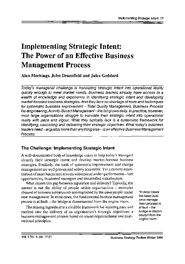 (PDF) Implementing Strategic Intent: The Power of an Effective Business ...