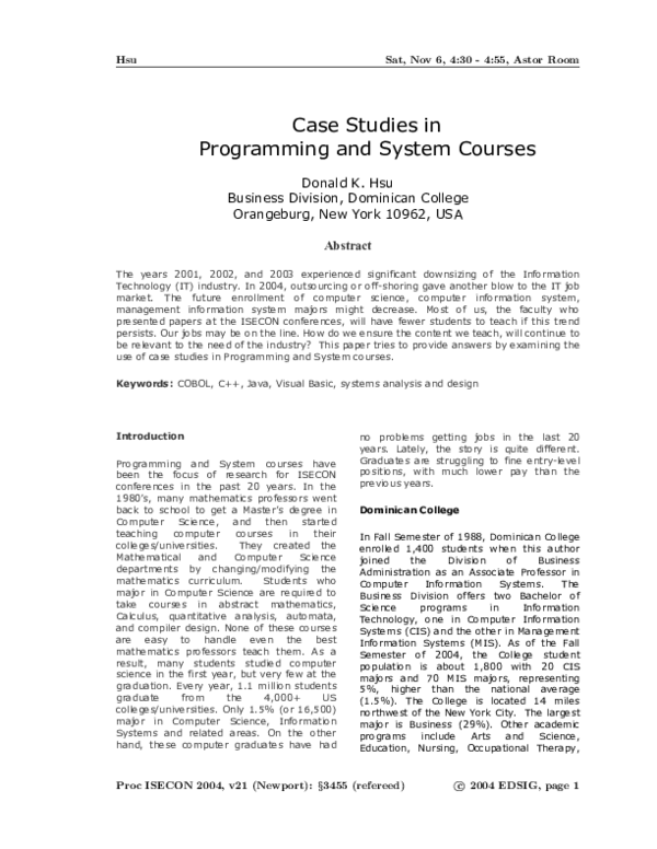 (PDF) Case Studies in Programming and System Courses