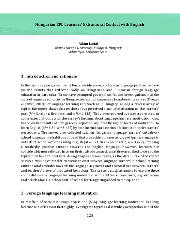 (PDF) Hungarian EFL learners’ extramural contact with English