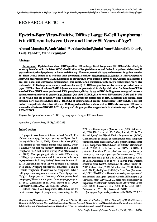 (PDF) Epstein-Barr Virus-Positive Diffuse Large B-Cell Lymphoma: Is It Different between Over ...
