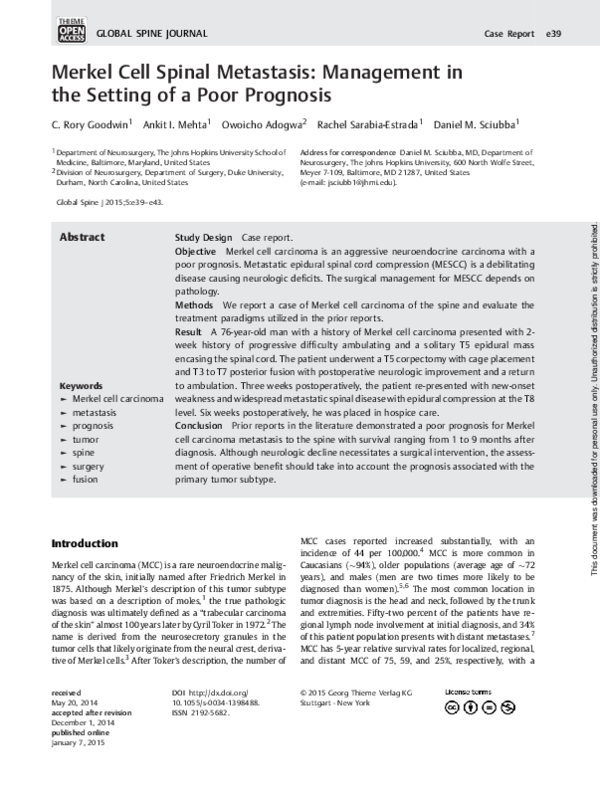 (PDF) Merkel Cell Spinal Metastasis: Management in the Setting of a ...