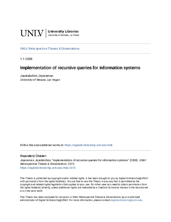 (PDF) Implementation of Recursive Queries for Information Systems