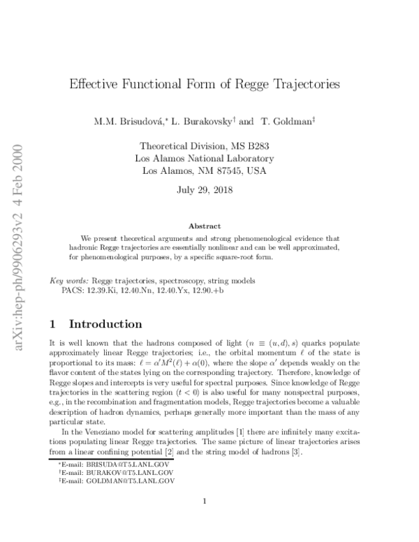 (PDF) Effective Functional Form of Regge Trajectories