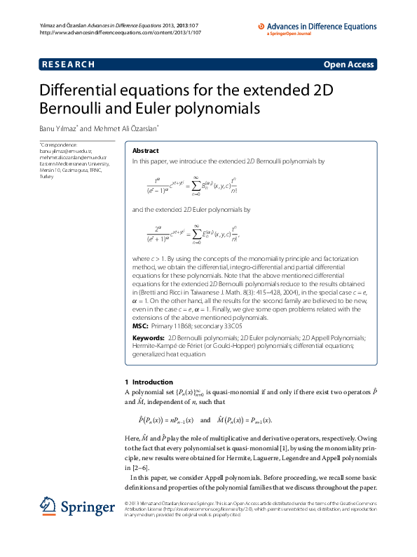 (PDF) Differential equations for the extended 2D Bernoulli and Euler ...