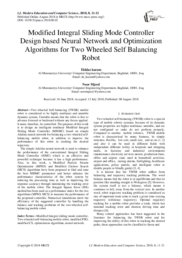 (PDF) Modified Integral Sliding Mode Controller Design based Neural Network and Optimization ...