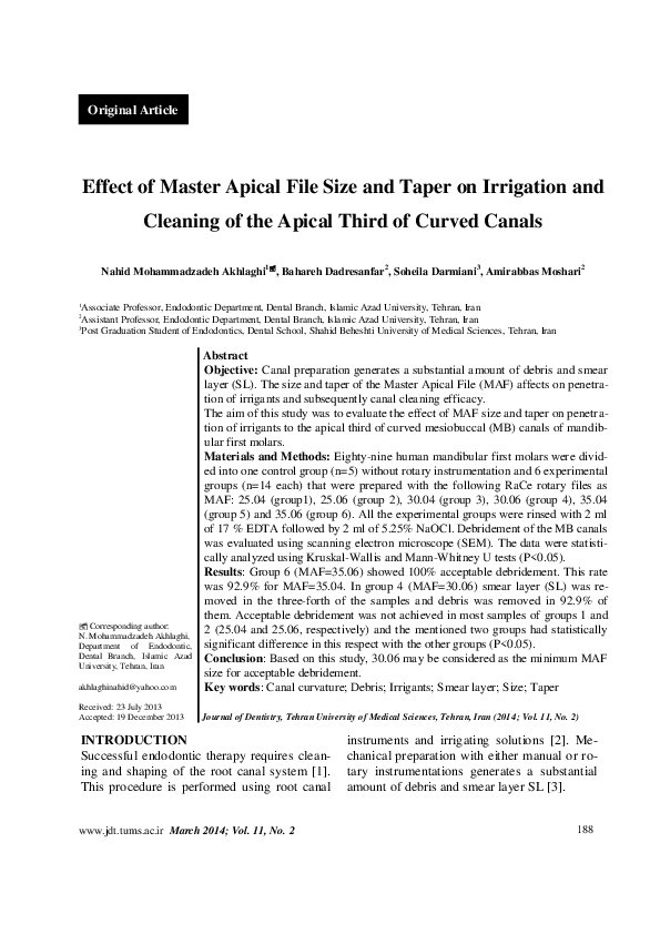 (PDF) Effect of Master Apical File Size and Taper on Irrigation and ...