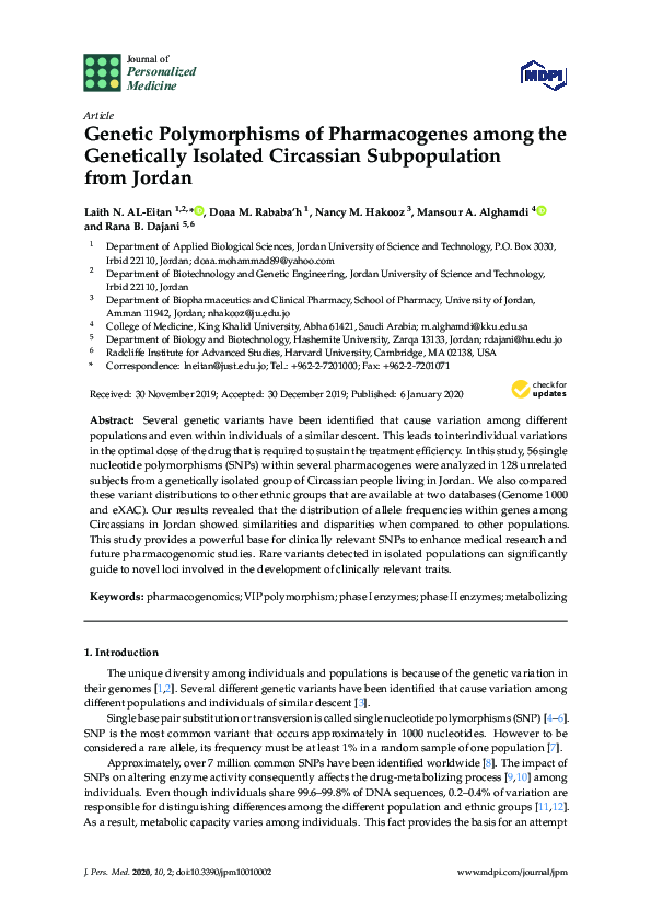 (PDF) Genetic Polymorphisms of Pharmacogenes among the Genetically ...
