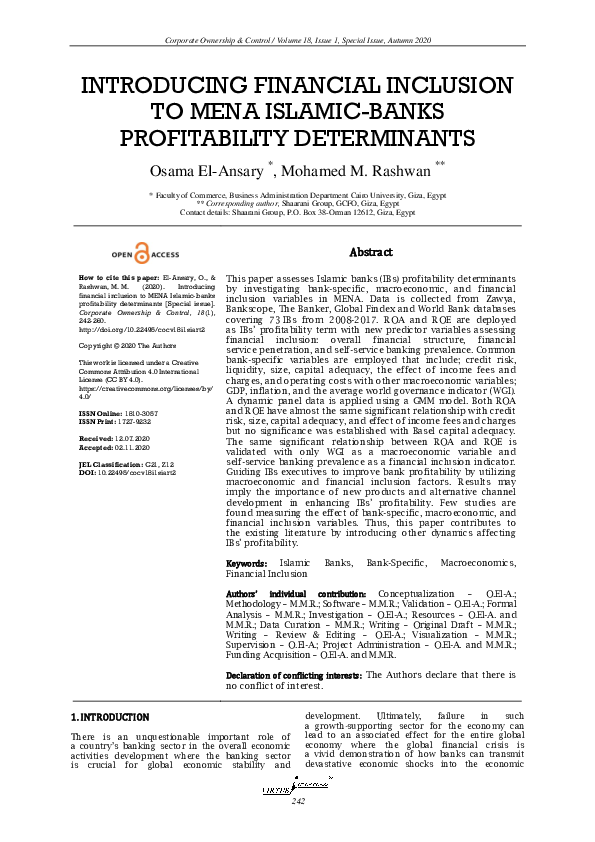 (PDF) Introducing financial inclusion to MENA Islamic-banks ...