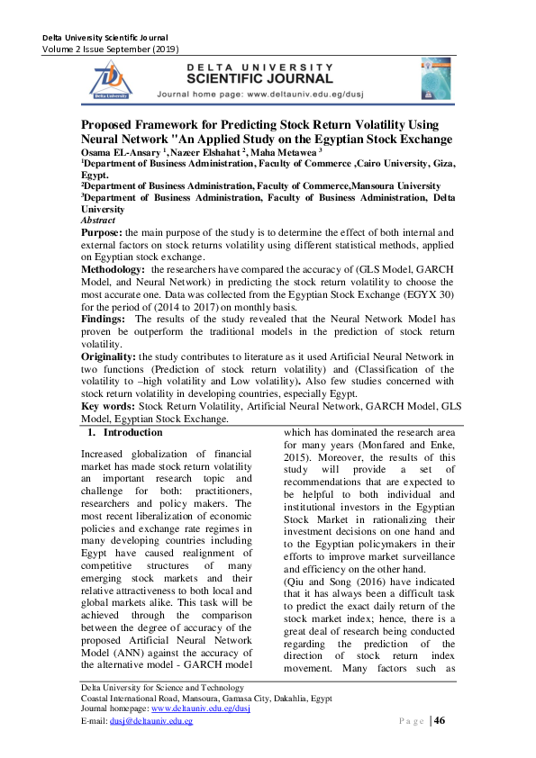 Pdf Proposed Framework For Predicting Stock Return Volatility Using