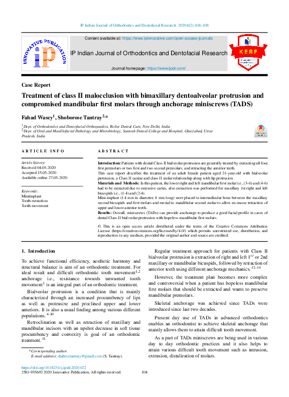 (PDF) Treatment of class II malocclusion with bimaxillary dentoalveolar ...