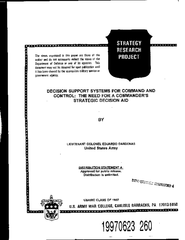 (PDF) Decision Support Systems for Command and Control: The Need For a ...
