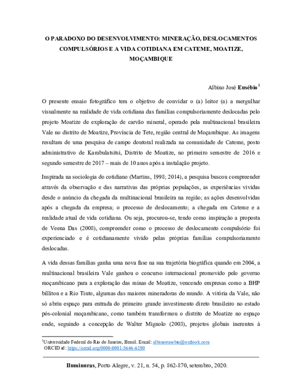 (PDF) O PARADOXO DO DESENVOLVIMENTO: MINERAÇÃO, DESLOCAMENTOS ...
