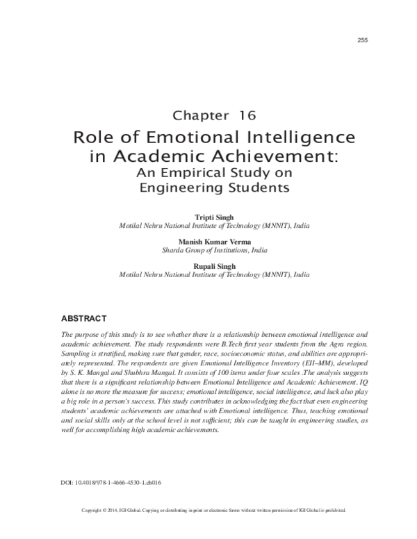 (PDF) Role of Emotional Intelligence in Academic Achievement