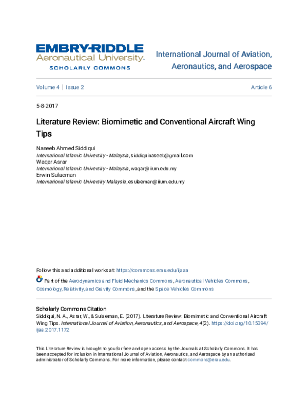 (PDF) Literature Review: Biomimetic and Conventional Aircraft Wing Tips