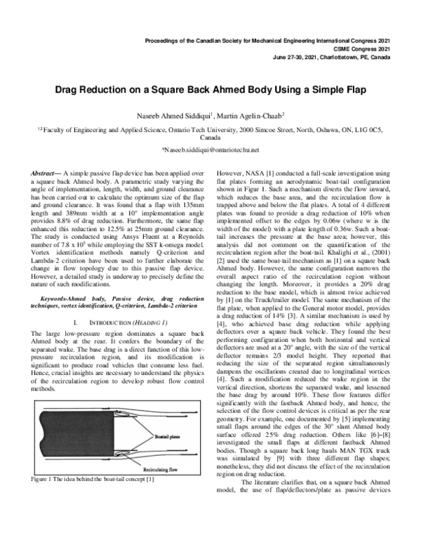 (PDF) Drag Reduction On A Square Back Ahmed Body Using A Simple Flap (PDF) Drag Reduction On A Square Back Ahmed Body Using A Simple Flap