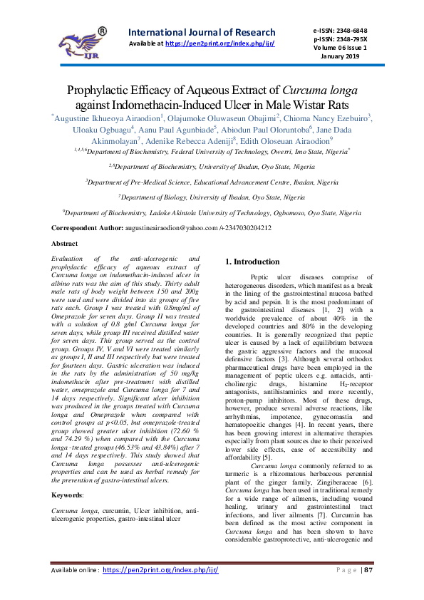 (PDF) Prophylactic Efficacy of Aqueous Extract of Curcuma longa against ...