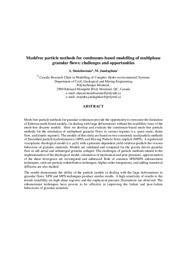 (PDF) Meshfree particle methods for continuum-based modelling of multiphase granular flows ...