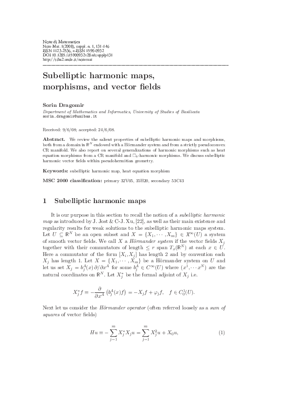 (PDF) Subelliptic harmonic maps, morphisms, and vector fields