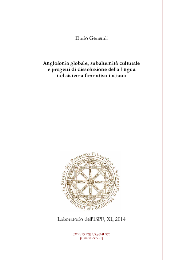 (PDF) Anglofonia globale, subalternità culturale e progetti di ...