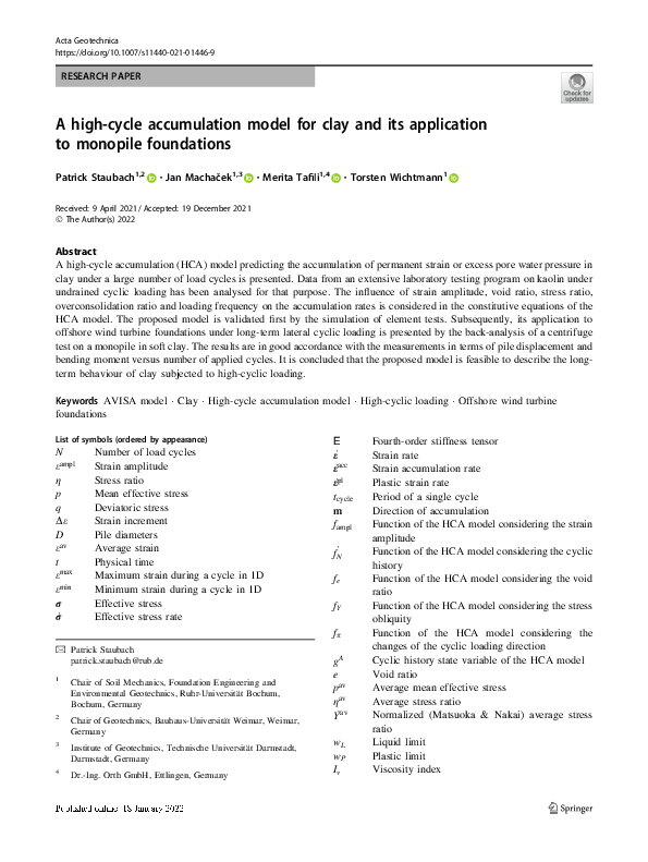 (PDF) A high-cycle accumulation model for clay and its application to ...