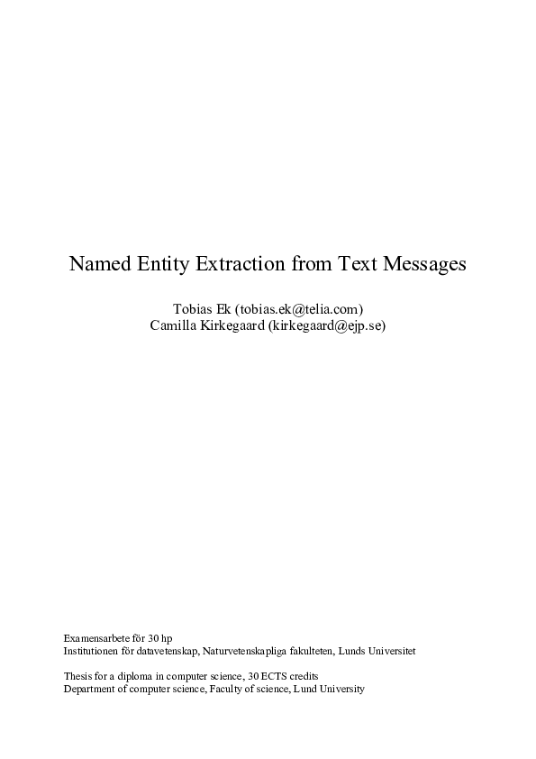 (PDF) Named Entity Extraction from Text Messages