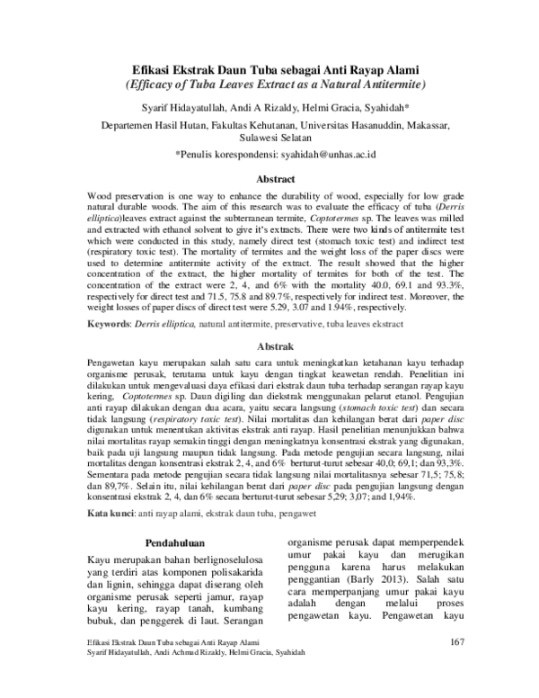 (PDF) Efikasi Ekstrak Daun Tuba sebagai Anti Rayap Alami (Efficacy of ...