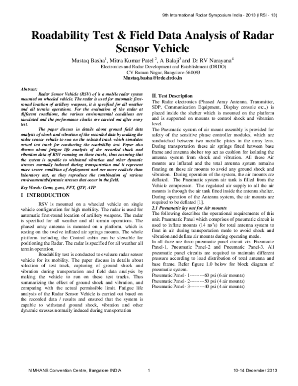 (PDF) Roadability Test & Field Data Analysis of Radar Sensor Vehicle