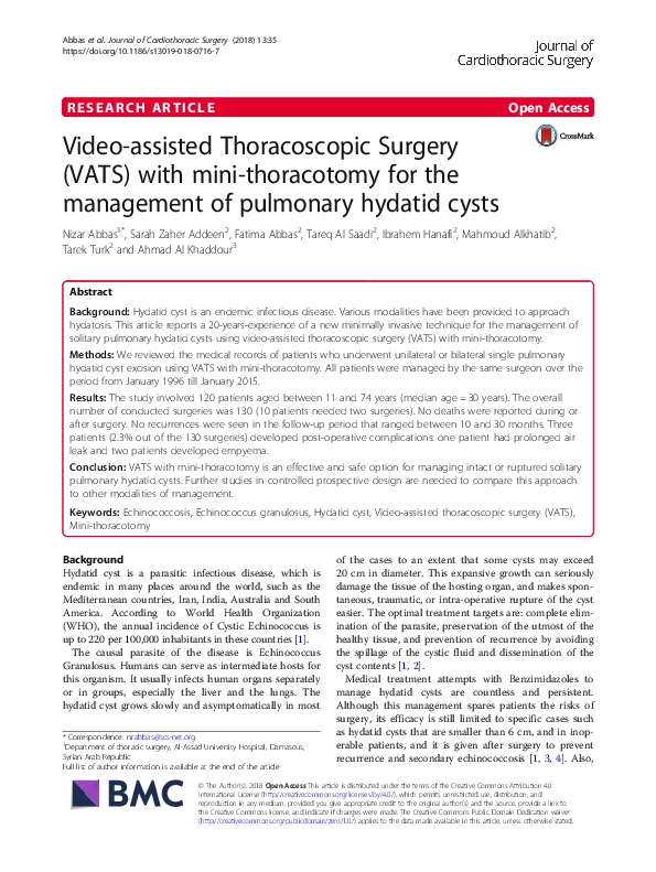 (PDF) Video-assisted Thoracoscopic Surgery (VATS) with mini-thoracotomy ...