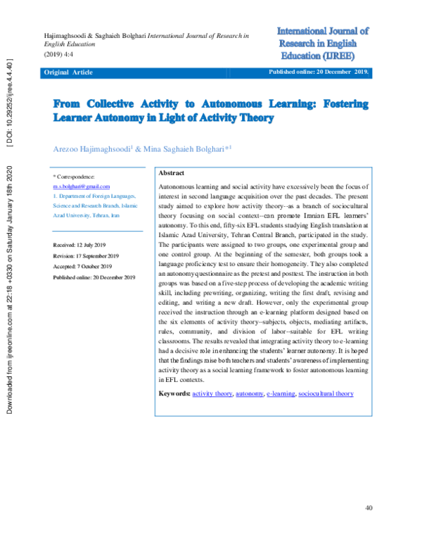 (PDF) From Collective Activity to Autonomous Learning: Fostering ...
