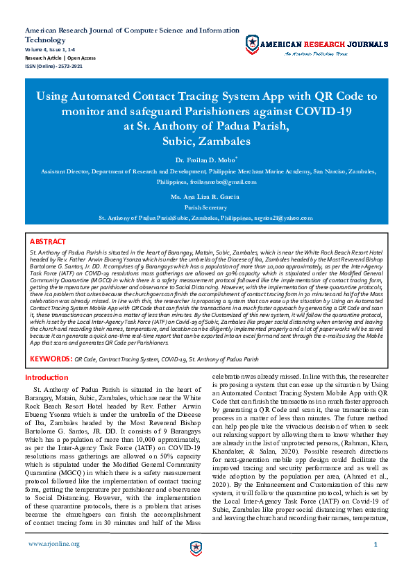 (PDF) Using Automated Contact Tracing System App with QR Code to ...