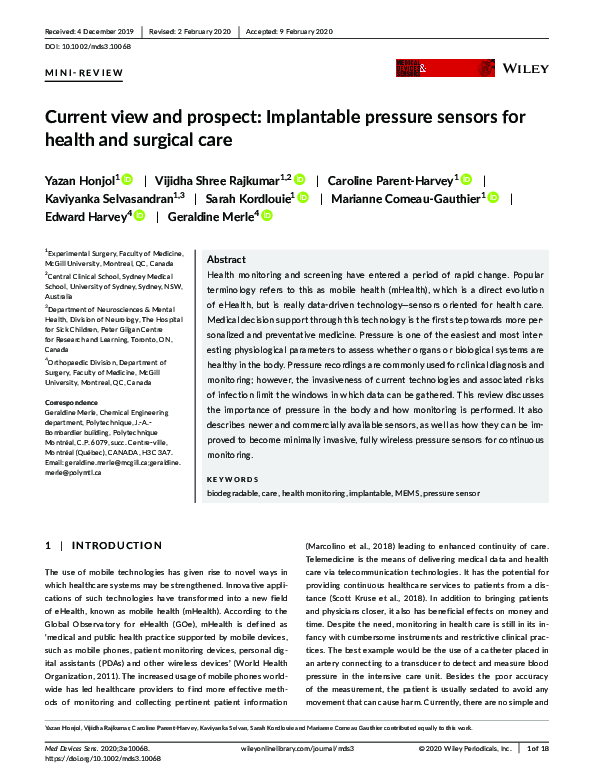 (PDF) Current view and prospect: Implantable pressure sensors for ...