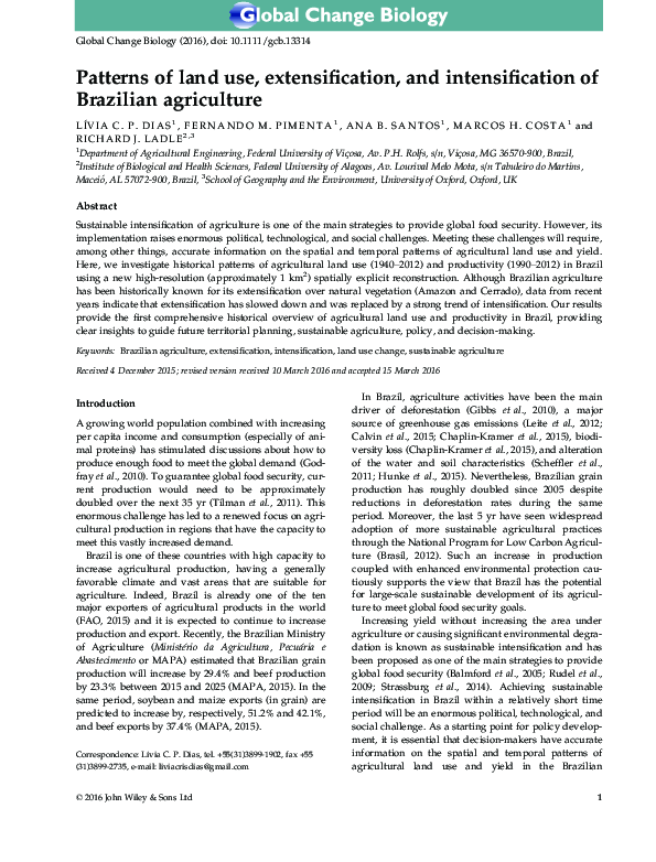 (PDF) Patterns of land use, extensification, and intensification of ...