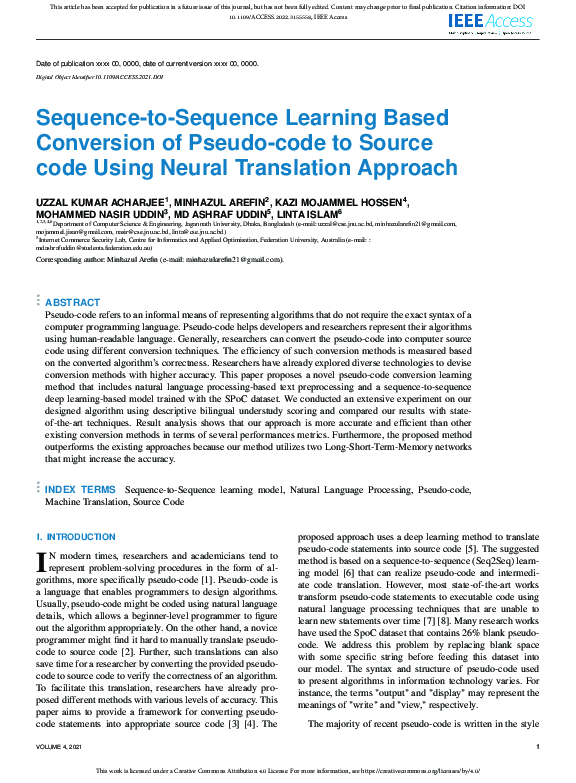 (PDF) Sequence-to-Sequence Learning Based Conversion of Pseudo-code to Source code Using Neural ...
