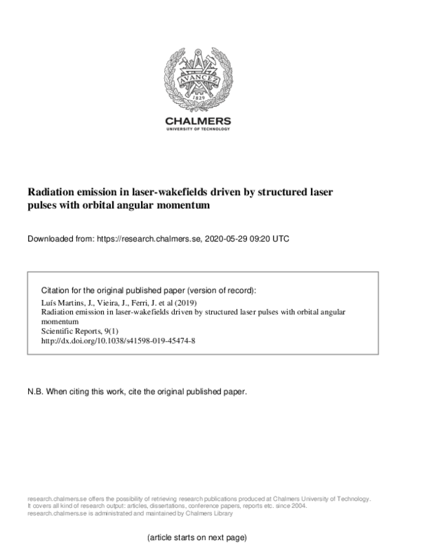 (PDF) Donut wakefields generated by intense laser pulses with orbital angular momentum
