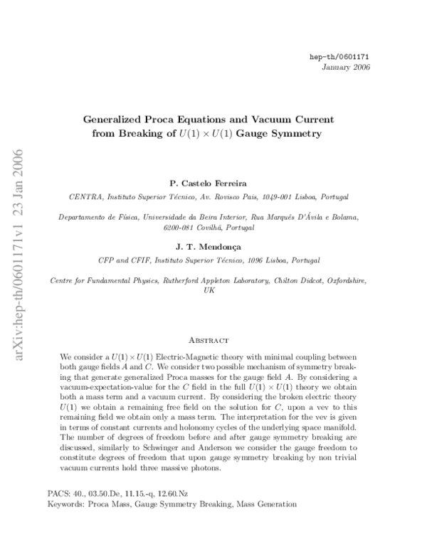 (PDF) Generalized Proca Equations and Vacuum Current from Breaking of ...