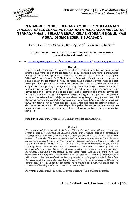 (PDF) Pengaruh E-Modul Berbasis Model Pembelajaran Project Based ...