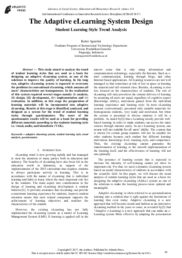 (PDF) The Adaptive Elearning System Design : Student Learning Style ...