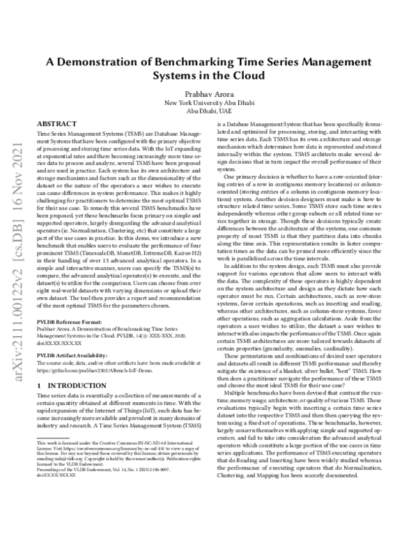 (PDF) A Demonstration of Benchmarking Time Series Management Systems in ...
