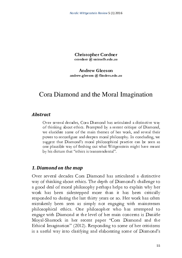 (PDF) Cora Diamond and the Moral Imagination