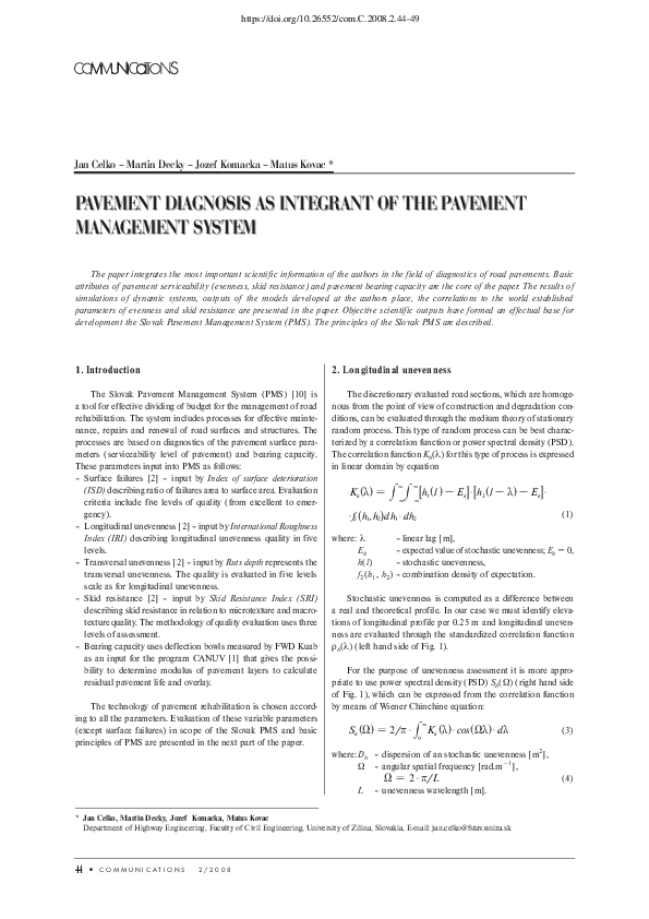 (PDF) Pavement Diagnosis as Integrant of the Pavement Management System