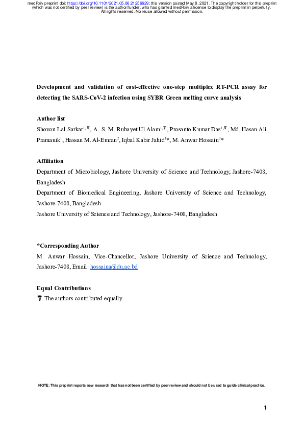 (PDF) Development and validation of cost-effective one-step multiplex RT-PCR assay for detecting ...