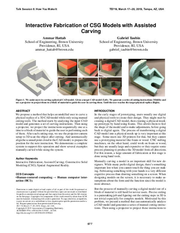 (PDF) Interactive Fabrication of CSG Models with Assisted Carving